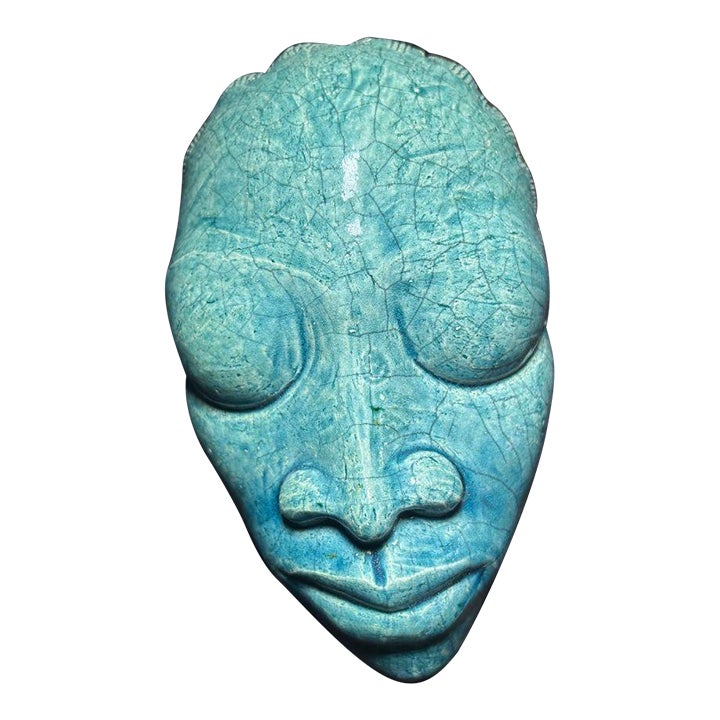 2000's "Blue Serenity" Ceramic Mask by Gene Pearson, Signed | Chairish