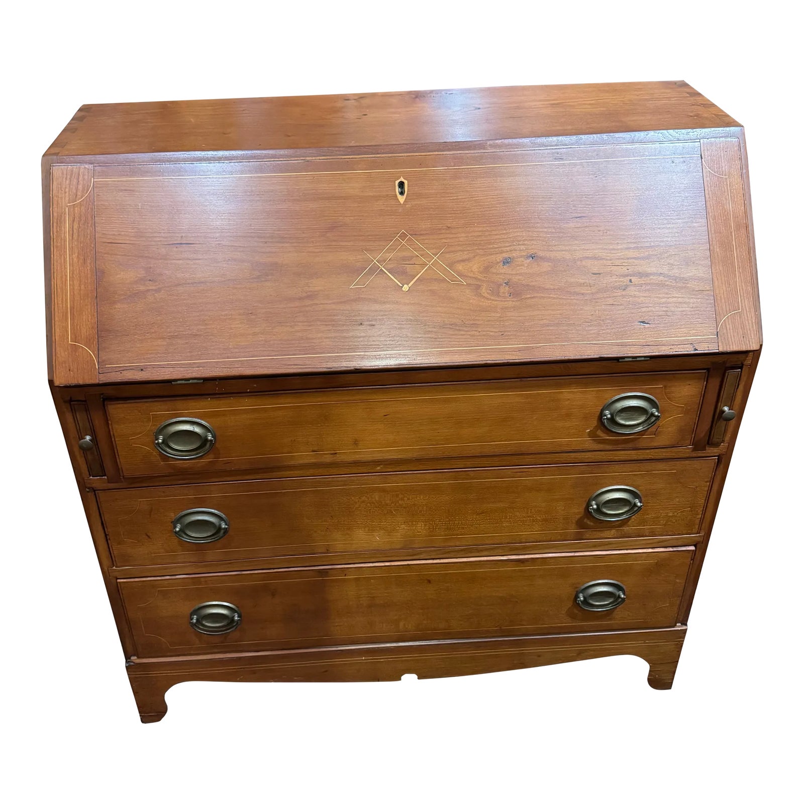 Masonic Cherry Secretary Desk With Inlay Symbol Dovetailed | Chairish