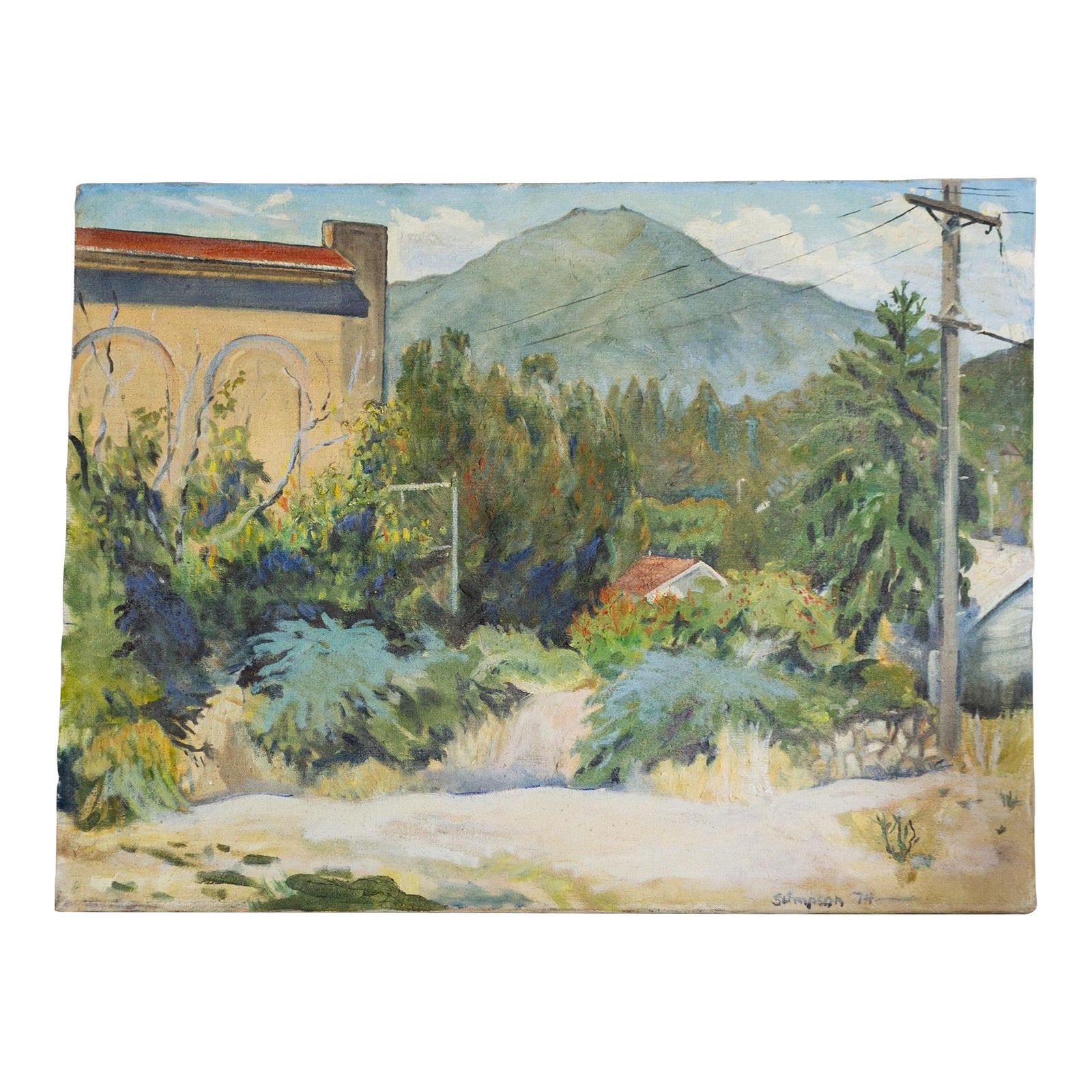 Large Mountain Desert Landscape Painting Signed Simpson 74 | Chairish
