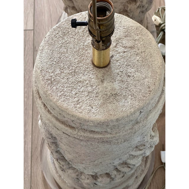 Stone Architectural Column Lamps With Lucite Base | Chairish