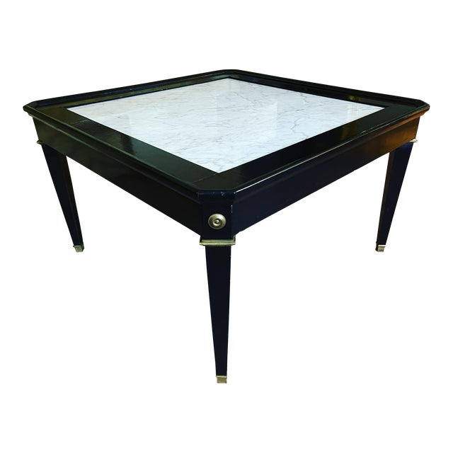 Maison Jansen Black Lacquered Coffee Table With Carrera Marble Inset ...