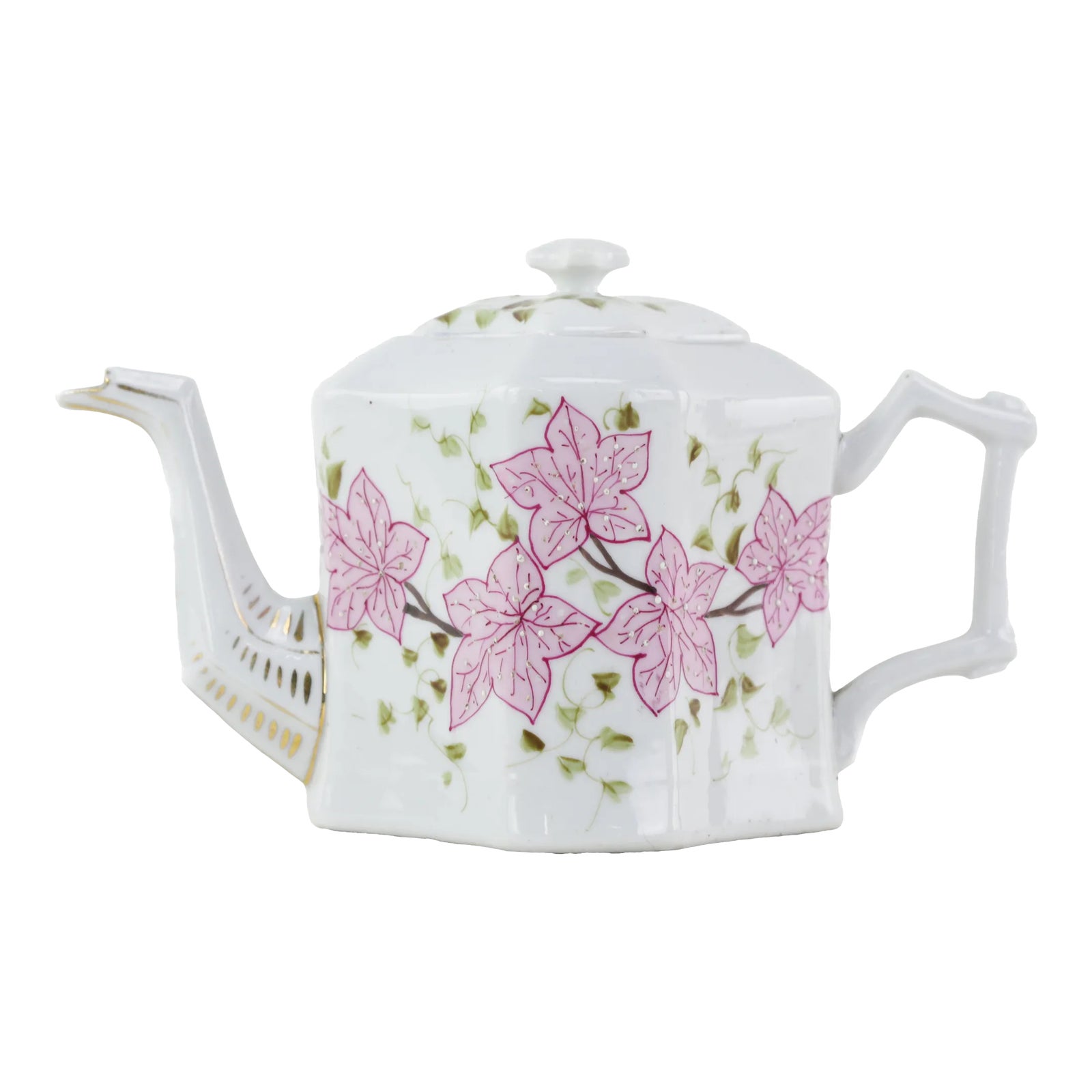 Antique Porcelain Teapot With Pink Floral Design and Delicate Handle ...