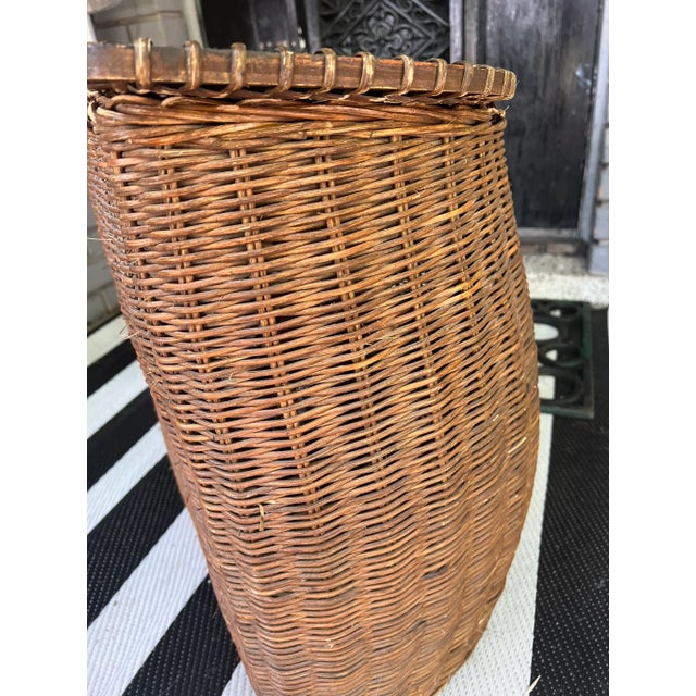 Vintage Rustic Wicker Hamper Basket With Hand Painted Forest Theme Lid ...