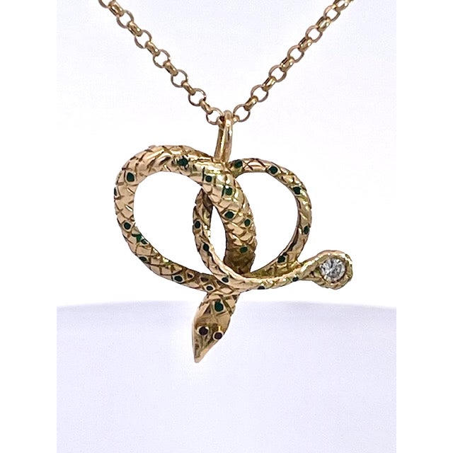 1960s Snake Pendant on 18k Gold Chain | Chairish