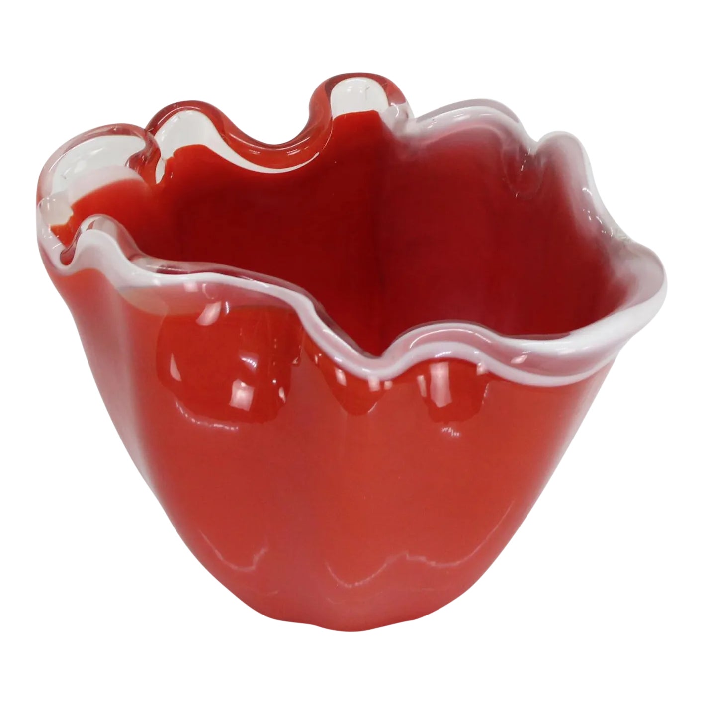 Orange Hand Blown Glass Clam Shell Bowl | Chairish
