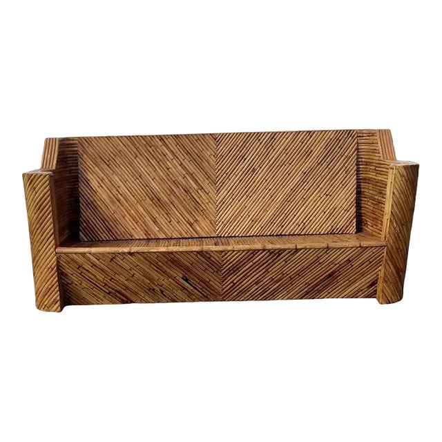 Vintage Coastal Split Reed Chevron Patterned Sofa | Chairish