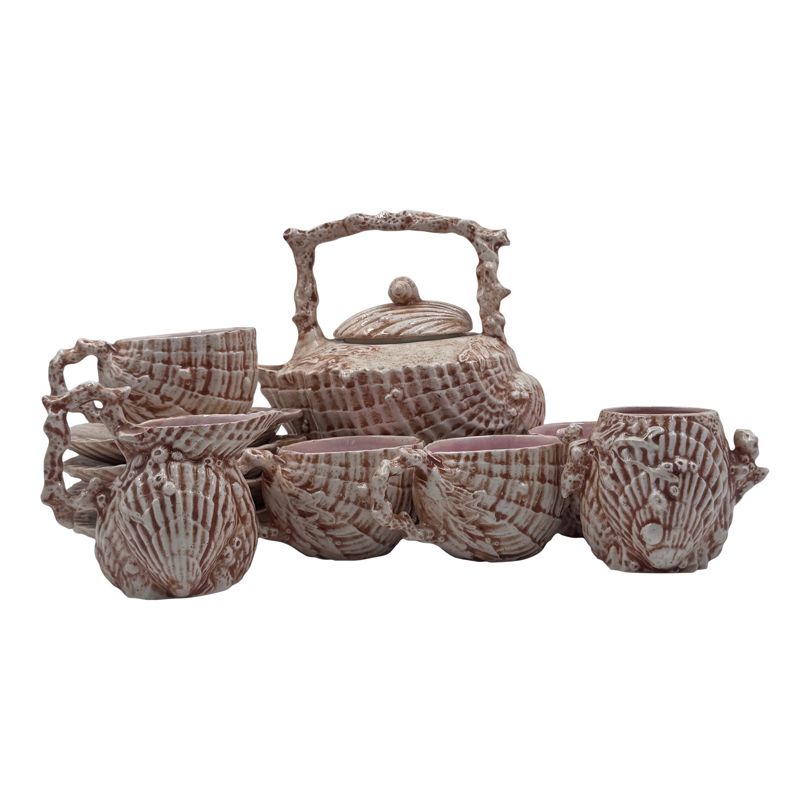 Mid 20th Century Conch Shell Form Art Pottery Tea Set With Pink ...