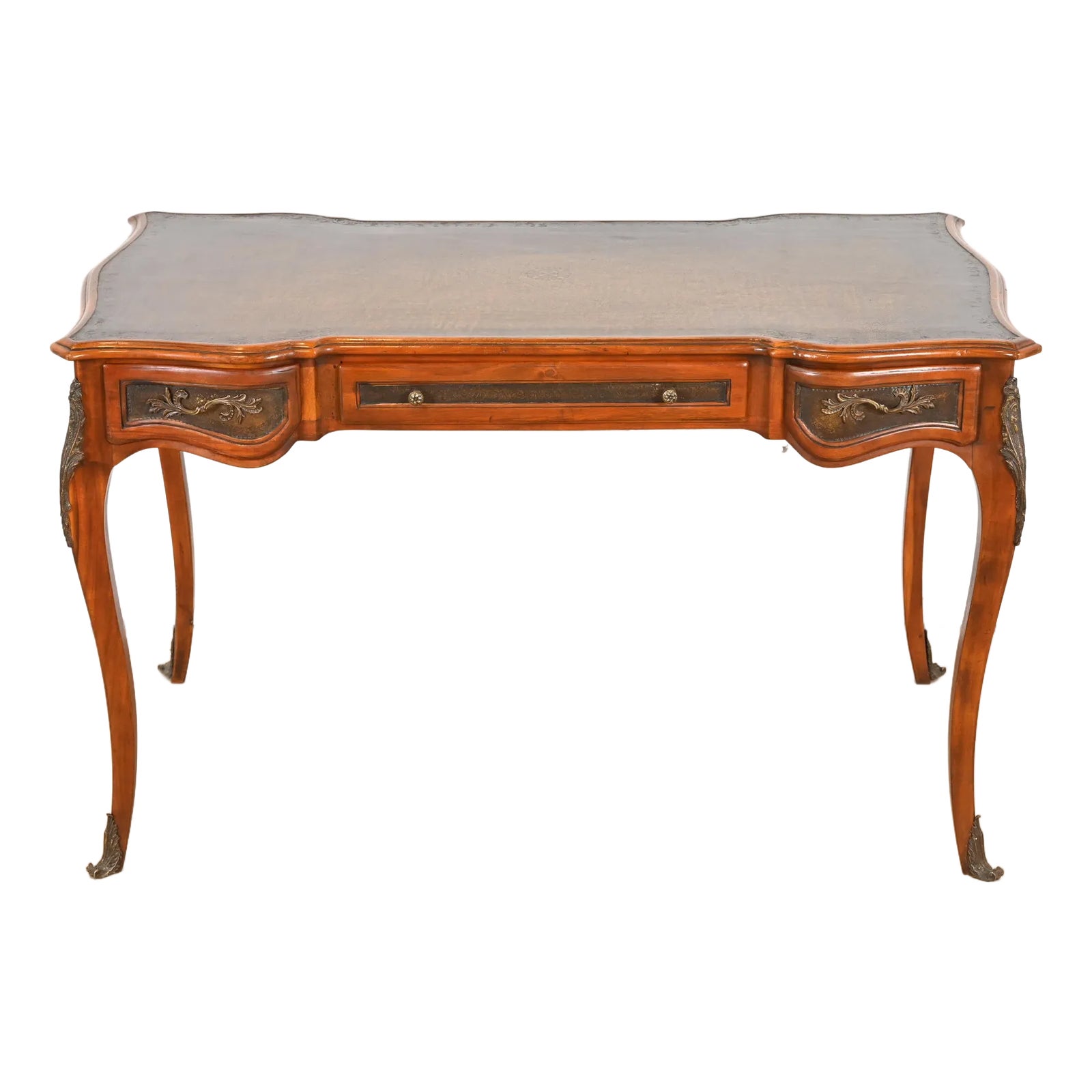 Theodore Alexander French Louis XV Walnut Bureau Plat Leather Top Desk ...