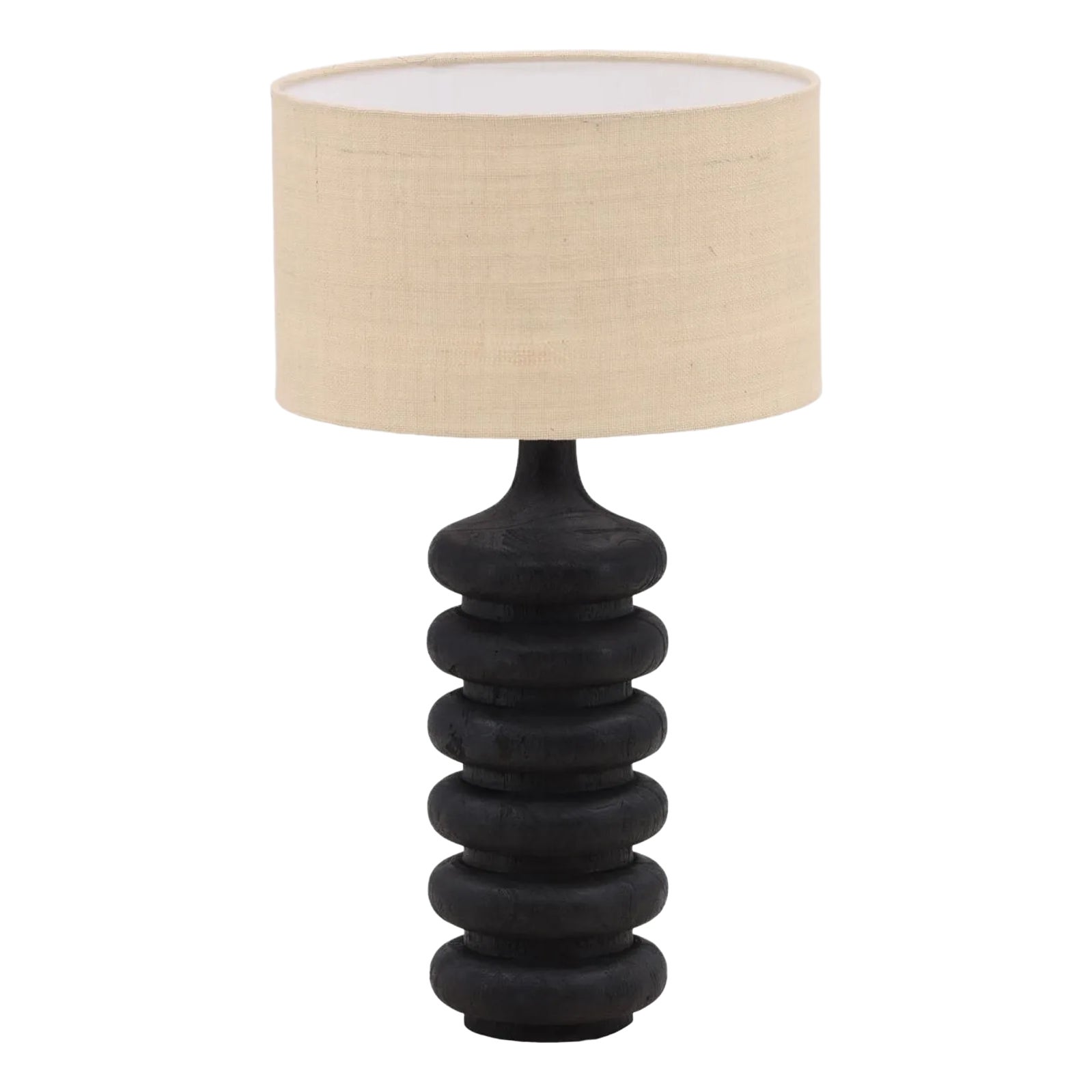 Alvaro Black Wood & Jute Table Lamp | Chairish