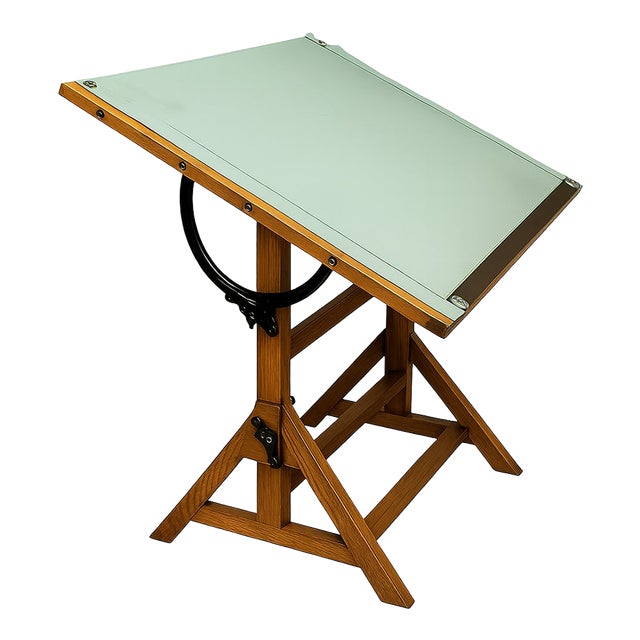 Vintage Drafting Green Colored Adjustable Drafting Table | Chairish