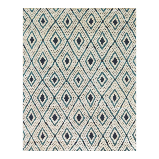 Modern Diamond Pattern Wool Handwoven Rug | Chairish