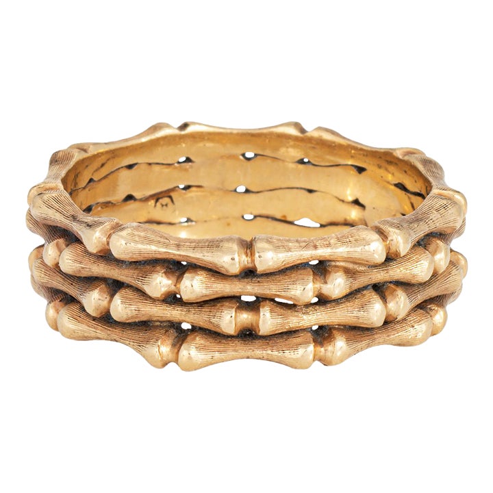 70s Vintage Bamboo Band 7mm 14 Karat Yellow Gold Ring Sz 9.5 Stacking ...