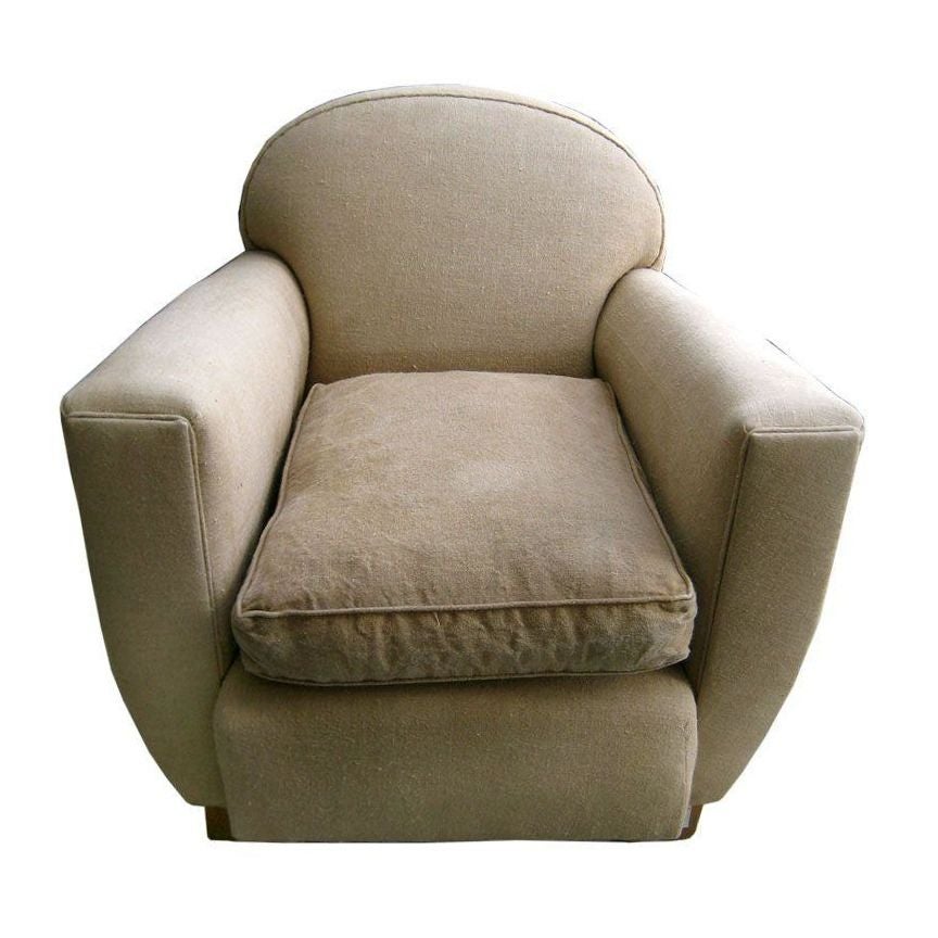 1930s Classical French Linen Club Chair | Chairish