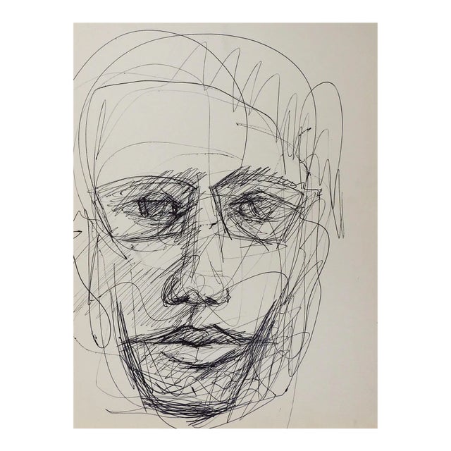 Vintage Mid Century Pen & Ink Abstract Portrait Study Drawing | Chairish