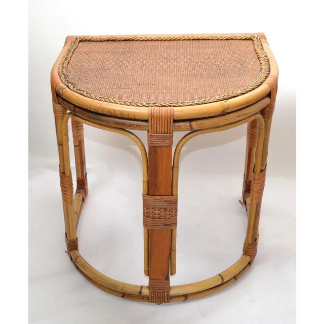 Semi-Circle Bamboo & Cane Nesting Tables / Stacking Tables Handcrafted ...