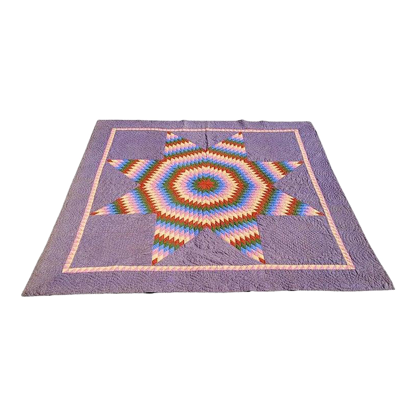 19th C Eight Point Star Quilt With a Double Sawtooth Boarder | Chairish