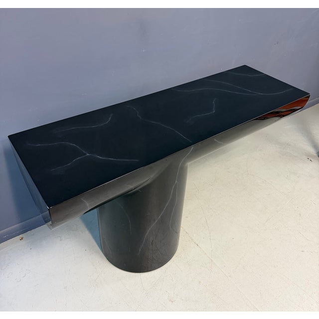 1980s J. Wade Beam Postmodern Black Marbleized Console Table W/Matching ...