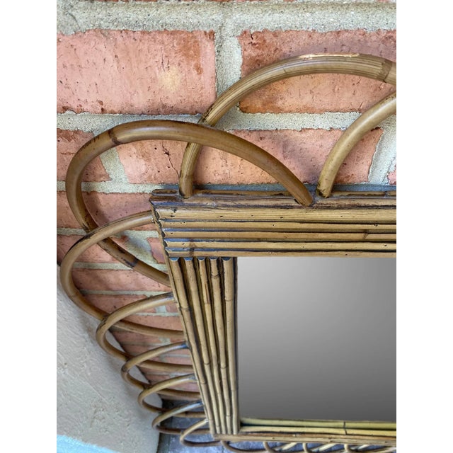1990s Palm Beach Regency Style Bamboo Rattan Loop Wall Mirror | Chairish