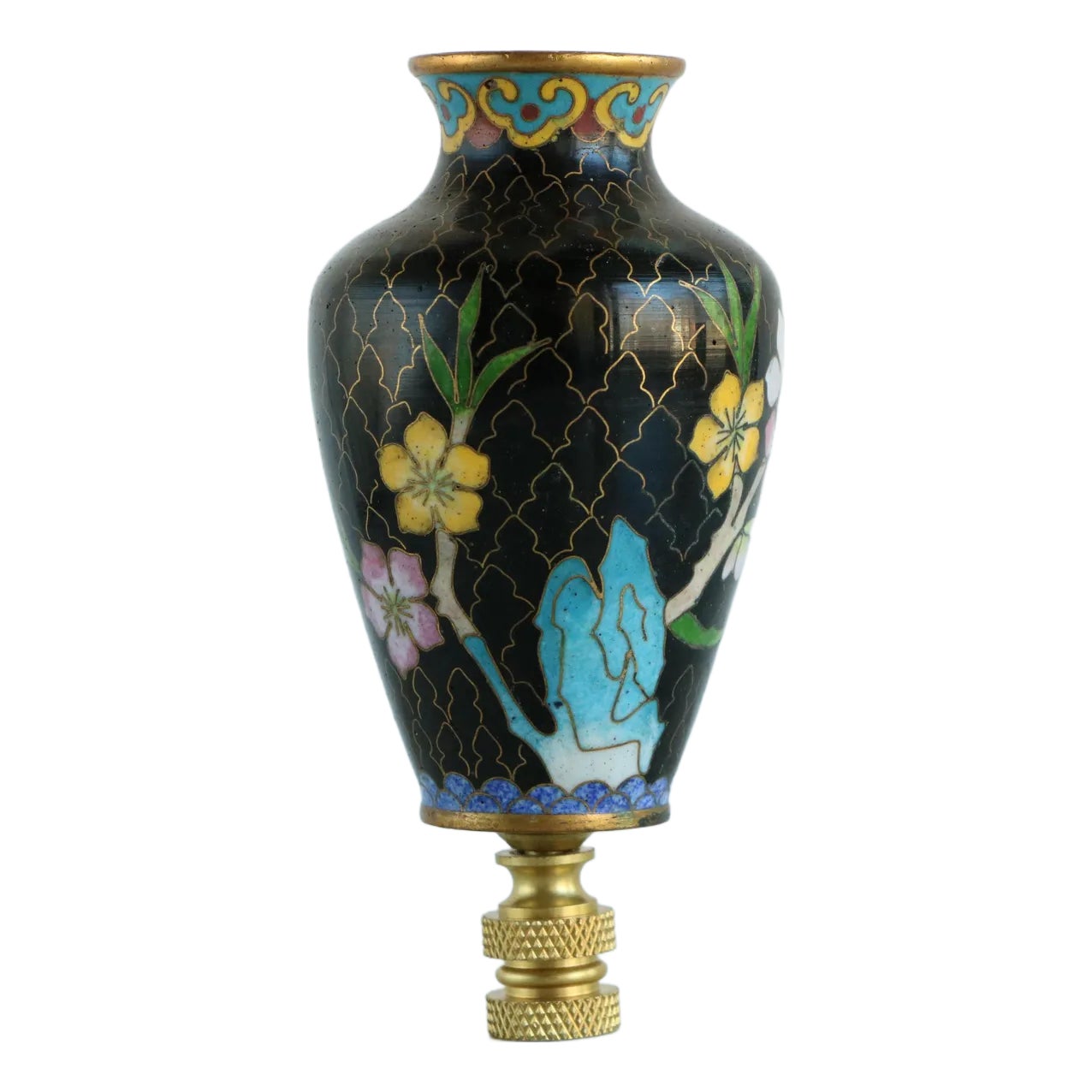 Chinese Cloisonne Vase Lamp Finial on Brass Hardware | Chairish