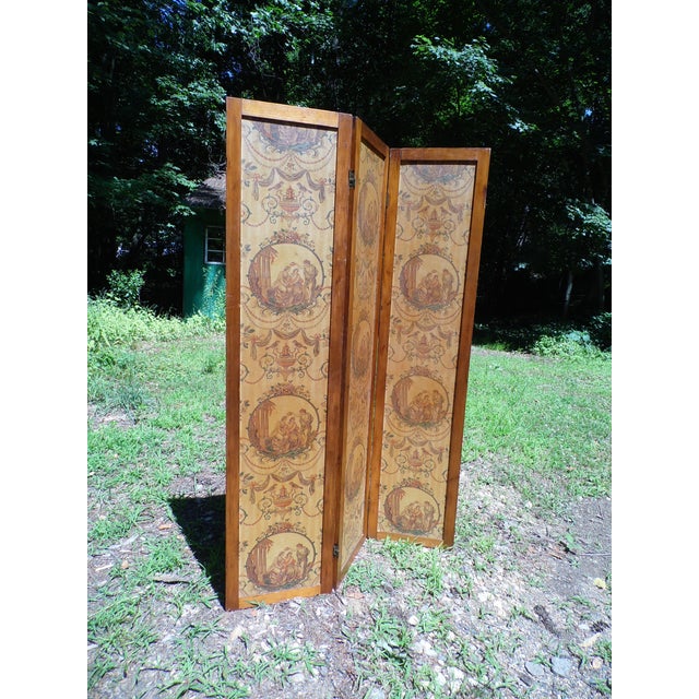 Vintage 3 Panel Folding Room Divider Double Sided Privacy Dressing ...