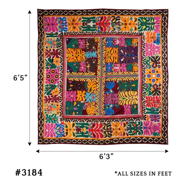 Vintage Embroidered Handmade Cotton Applique Tapestry | Chairish