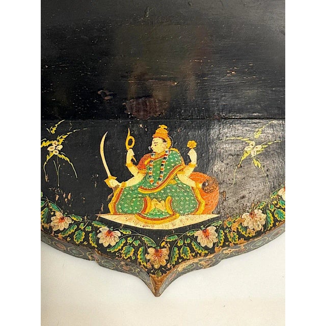 Anglo Indian Hand Painted Black Wall Shelf With Mirror & Indian Gods ...