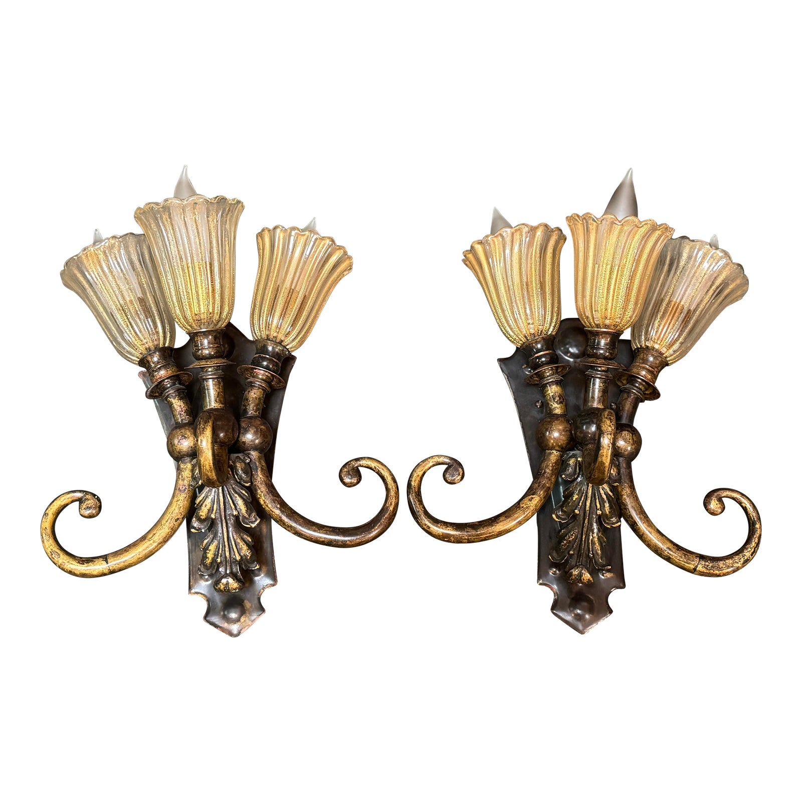 Lightspann Lighting Custom Antiqued Brass + Gold Flecked Glass Shade ...
