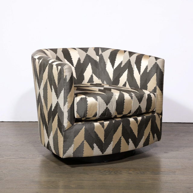 1970s Mid-Century Modernist Swivel Club Chairs in Staggered Geometric ...