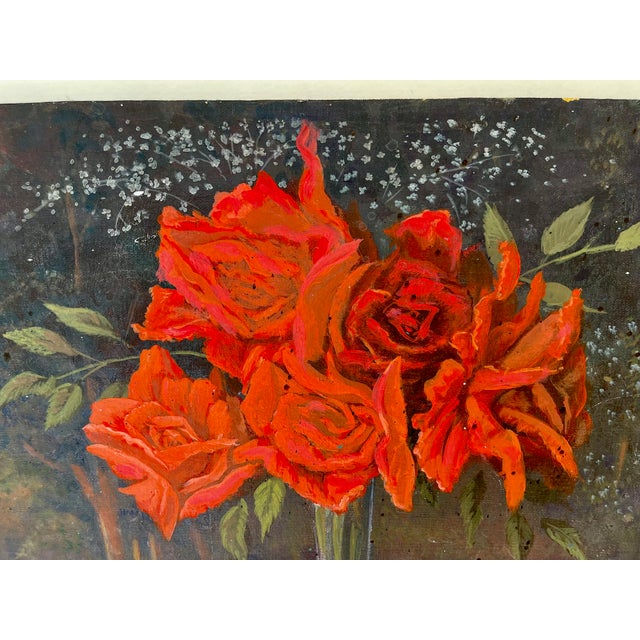 Early 20th Century Red Roses Still Life Oil Painting | Chairish