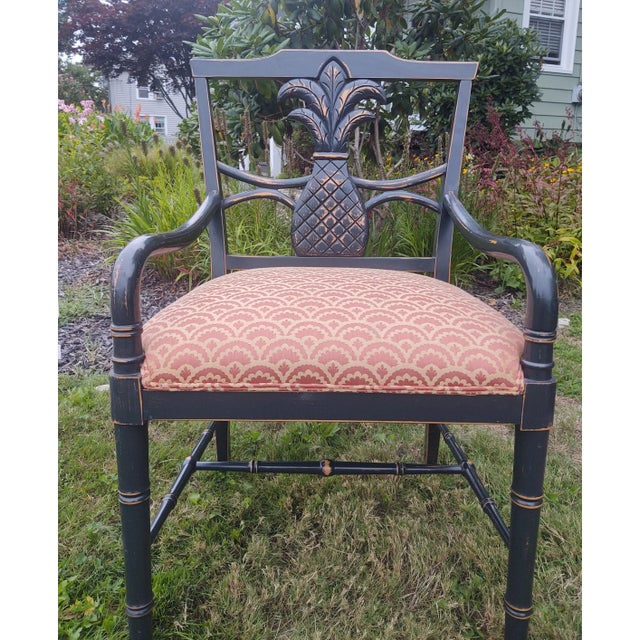 British Colonial Style Faux Bamboo Bent Wood Pineapple Arm Chairs - A ...