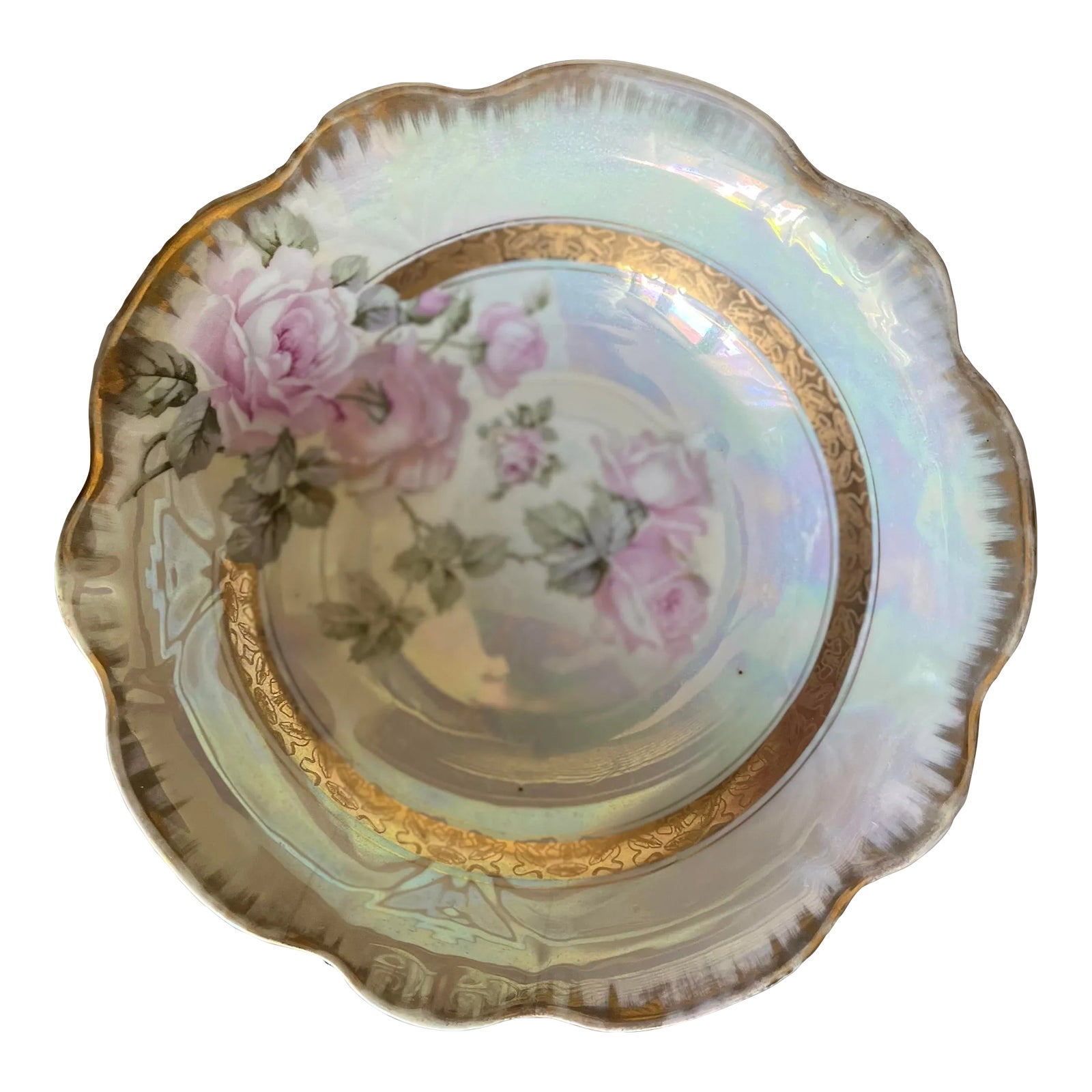 Bavarian Lusterware Serving Bowl With Pink Roses and Gold - Circa 1920 ...