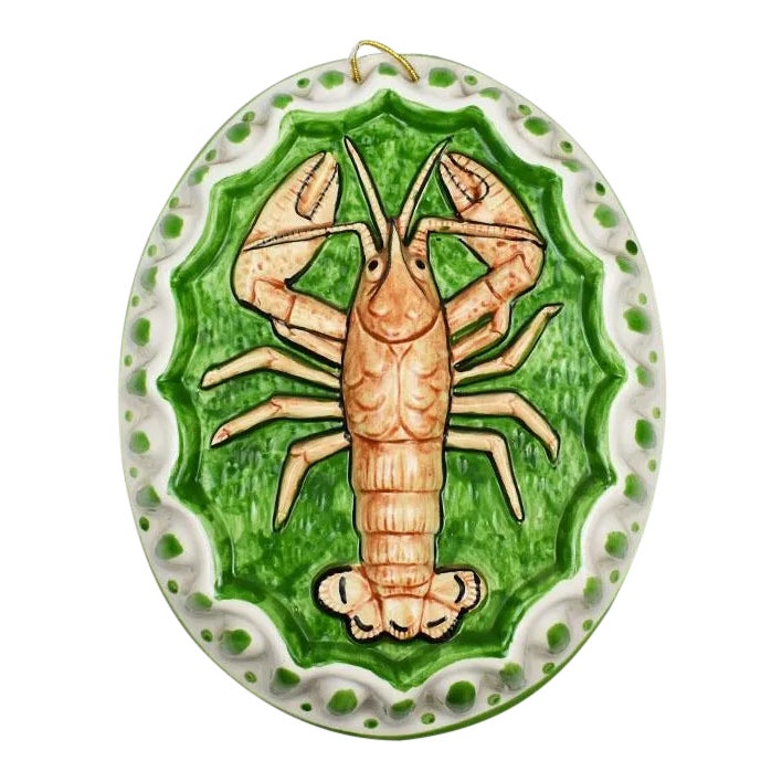 Oblong Decorative Ceramic Lobster Mold Wall Hanging in Green and Orange ...