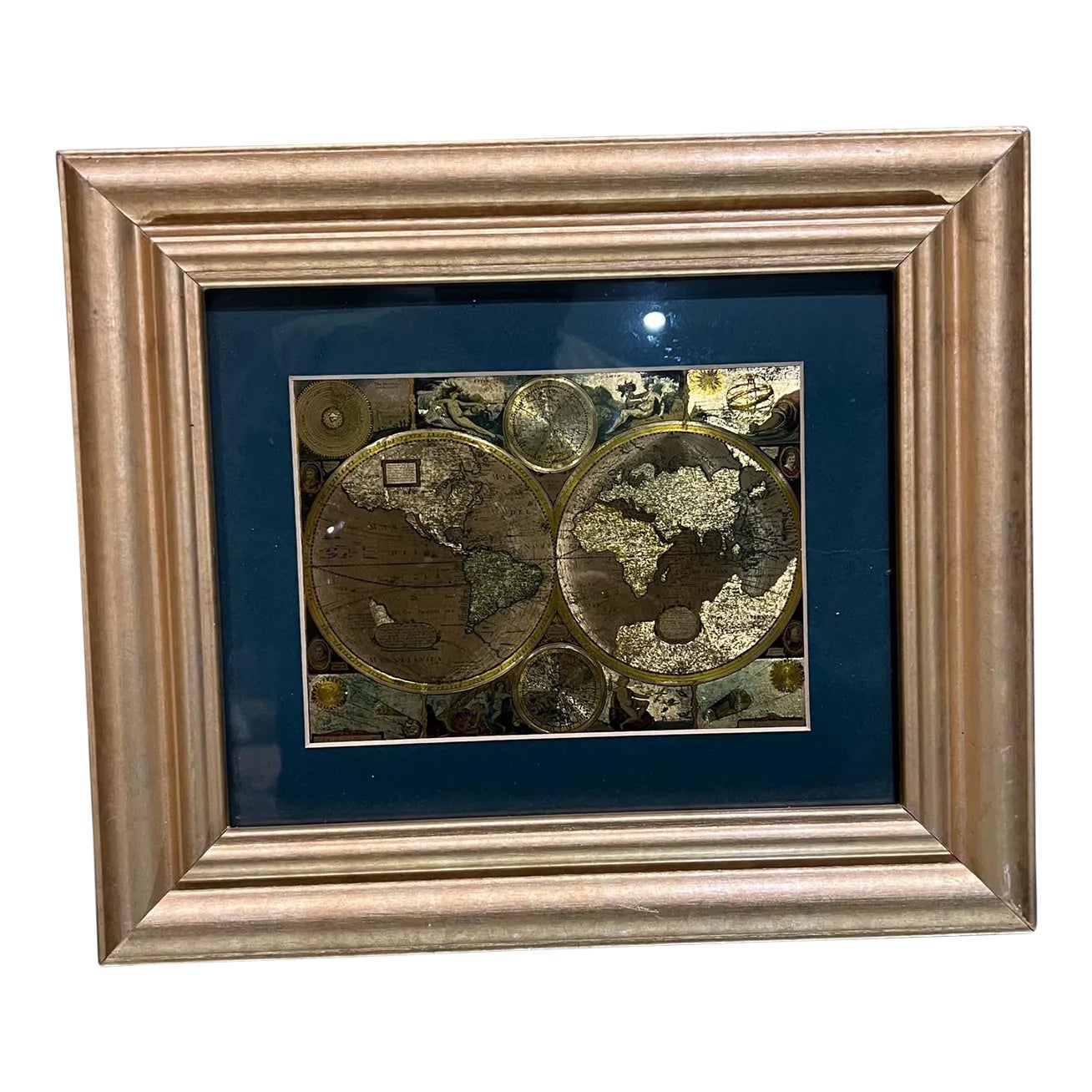 Late 20th Century Gold Foil Ancient World Map Double Hemisphere | Chairish