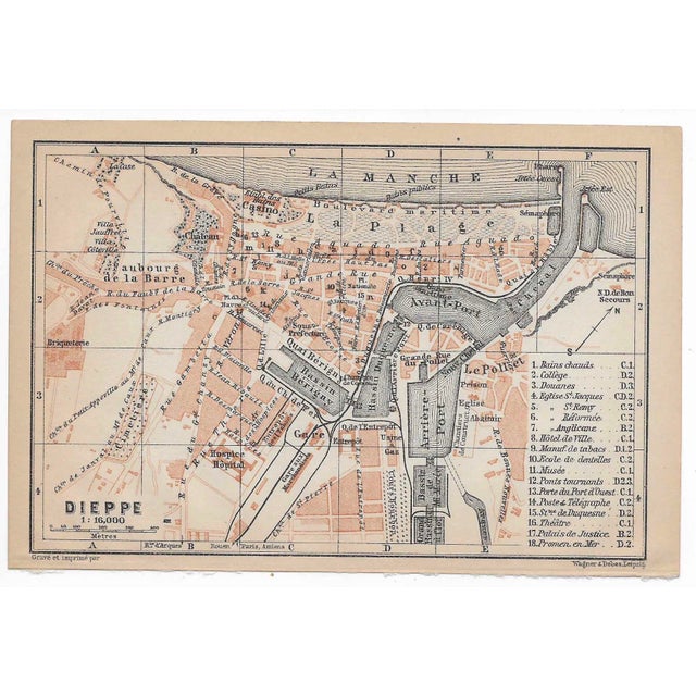 1907 Antique Map of Dieppe France | Chairish