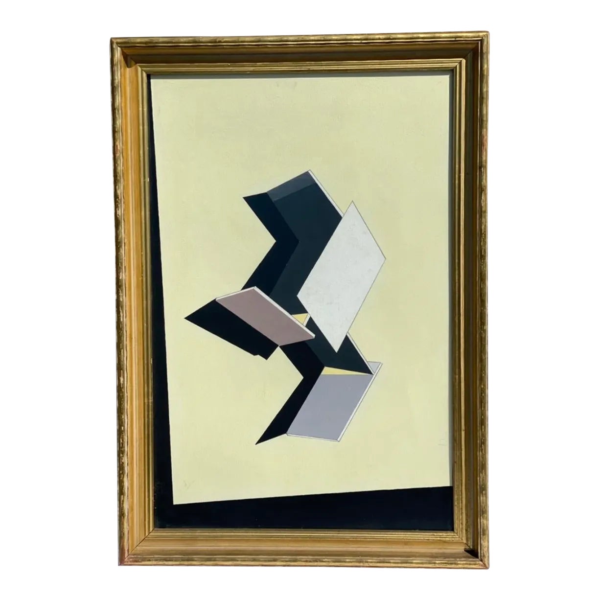 Vintage Geometric Framed Study Painting | Chairish