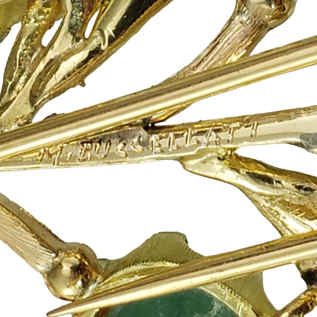 Mid 20th Century Buccellati 18 Karat Yellow Gold and Emerald Brooch/Pin ...