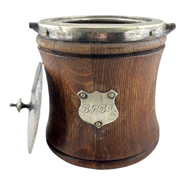 Late 19th Century Monogrammed Oak and Silver Plate Tobacco Jar or Ice ...