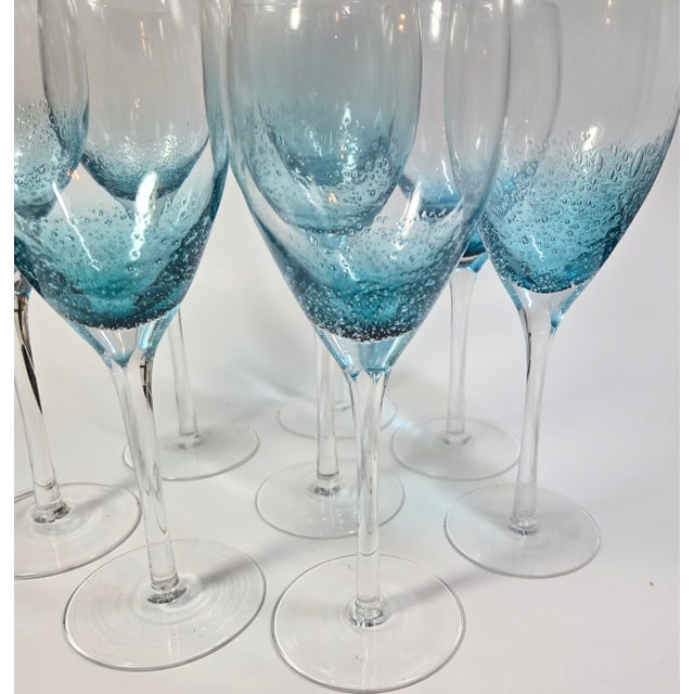Bubbled Turquoise Ocean Goblets- Set of Eight | Chairish