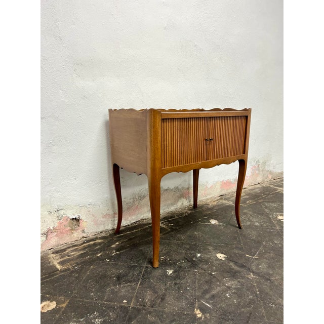 Vintage Country French Louis XV Tambour Bedside Side Table | Chairish