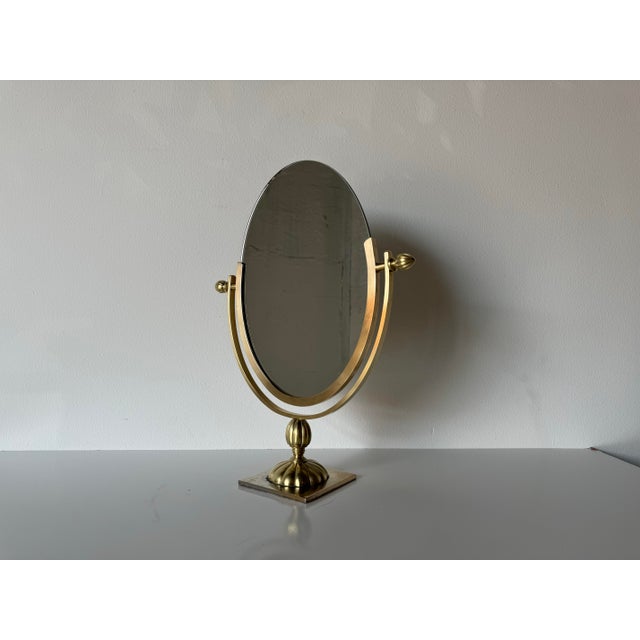 70's Vintage Italian Brass Table Vanity Mirror | Chairish