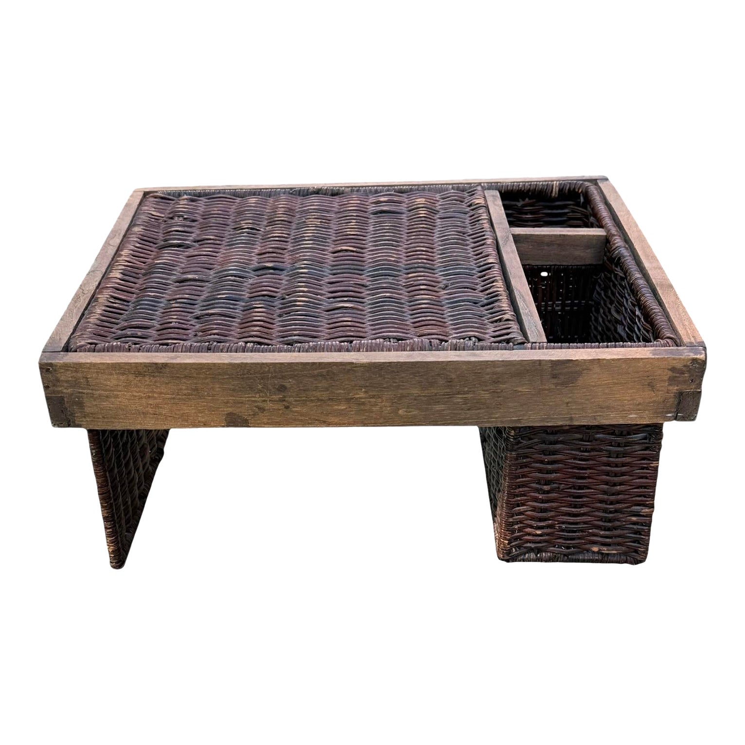 Vintage Rattan and Wood Utensil & Plate Caddy | Chairish