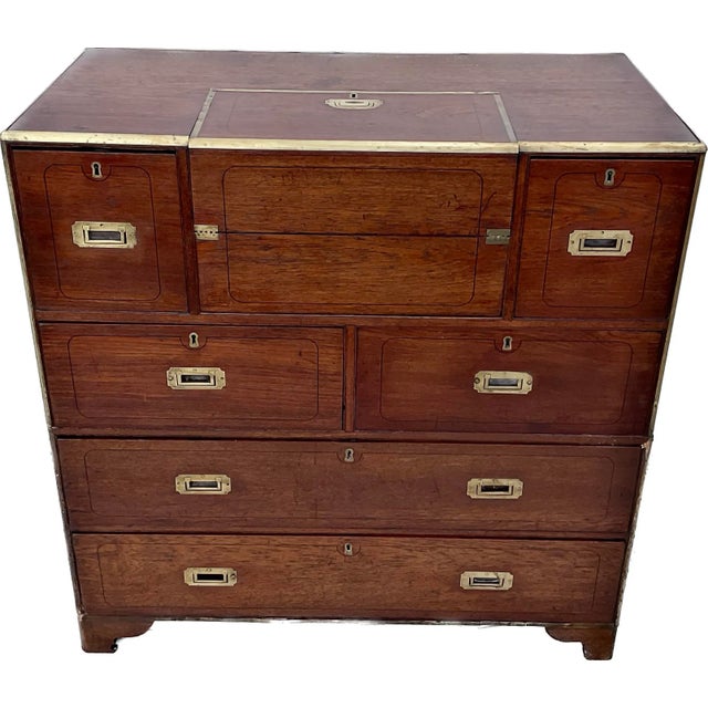 English Campaign Chest With Integrated Writing Desk | Chairish