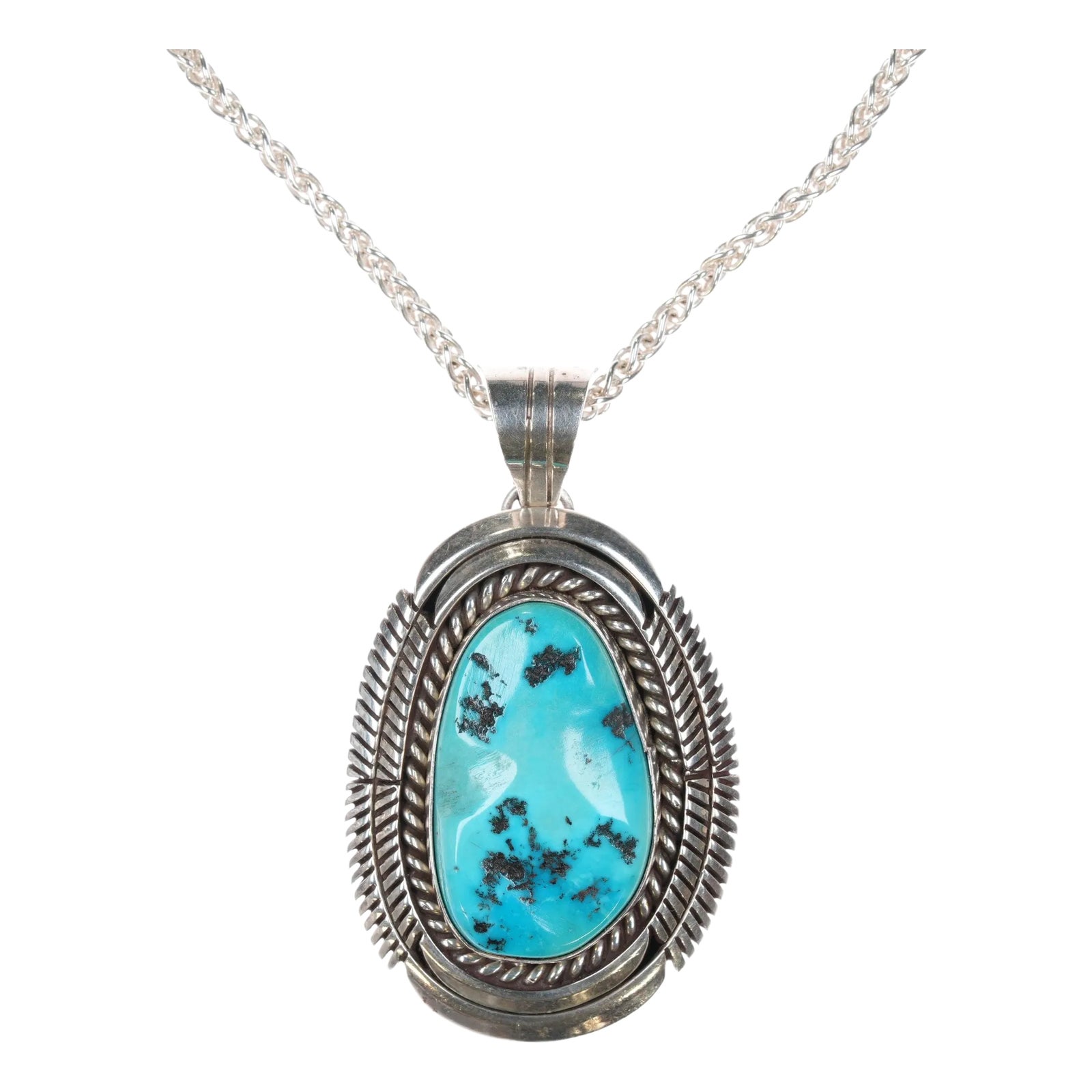 Eugene Belone Navajo Sterling Kingman turquoise pendant | Chairish