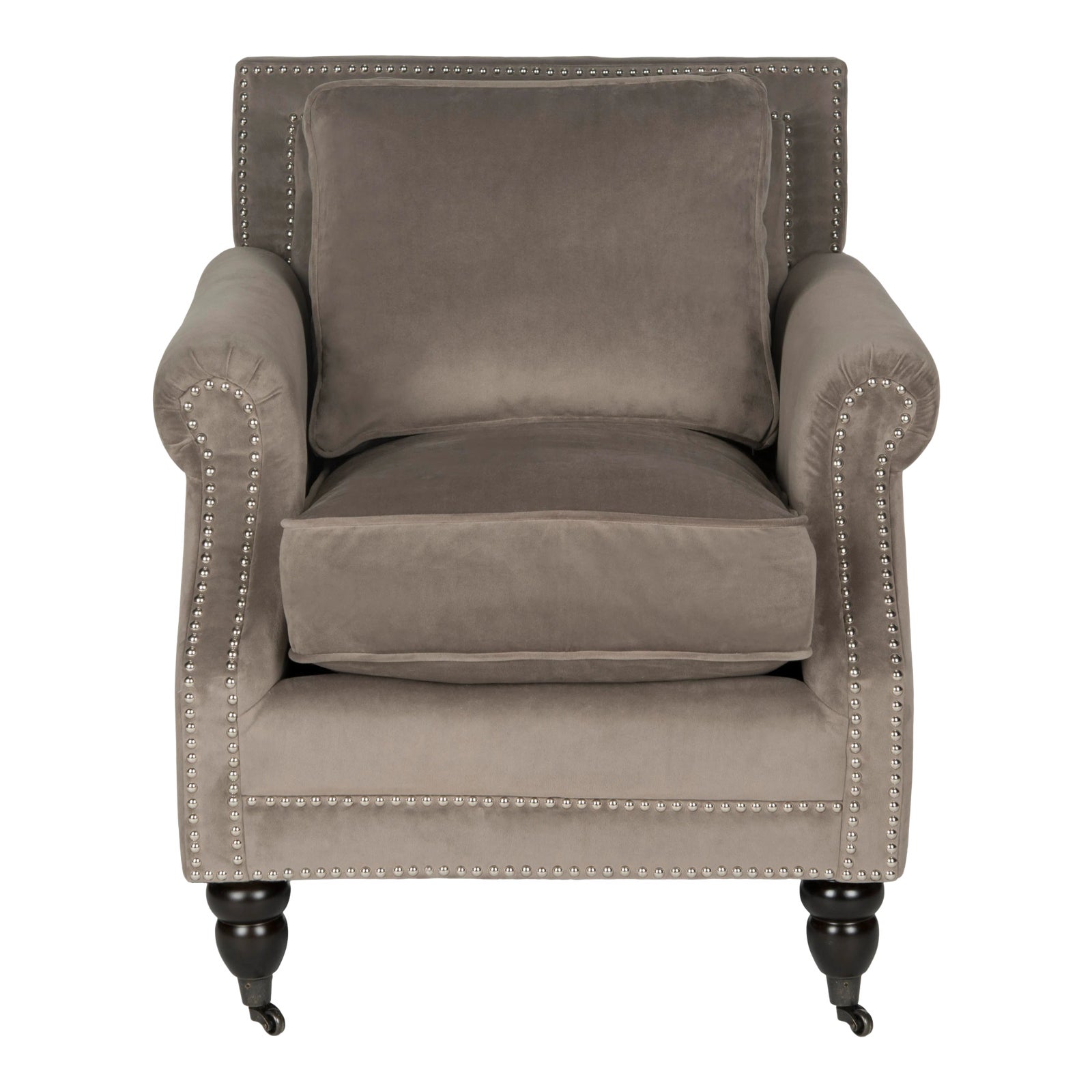 Club Chair & Silver nailheads in Mushroom Taupe & Espresso | Chairish