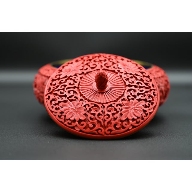 Antique Chinese Cinnabar Lacquer Box With Lid with Carved Floral ...