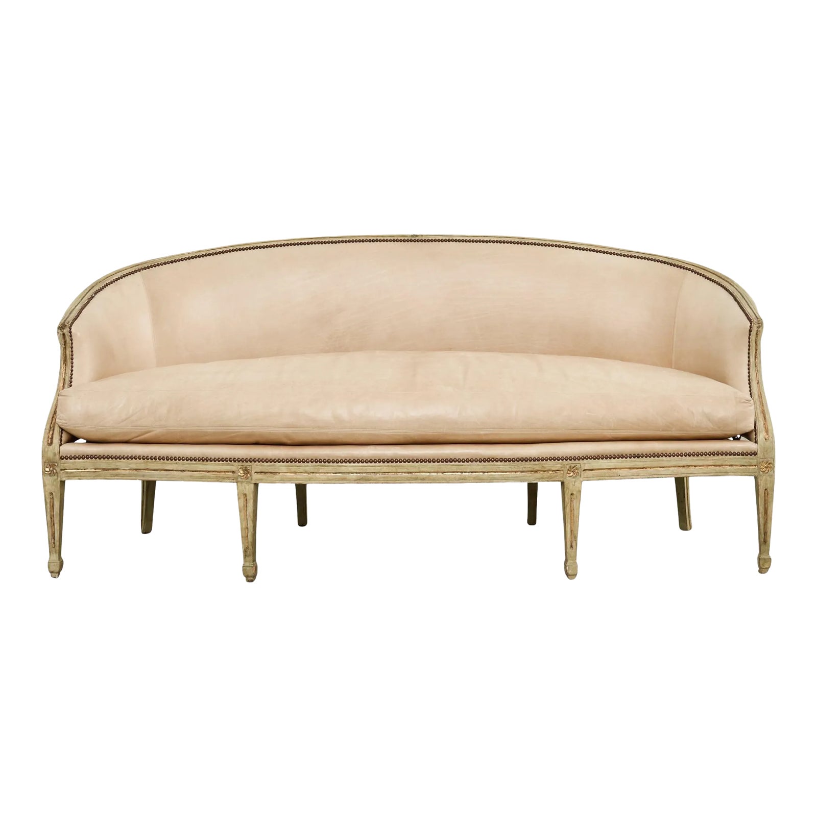 Neoclassical Gustavian Style Leather Cabriole Sofa Canape | Chairish