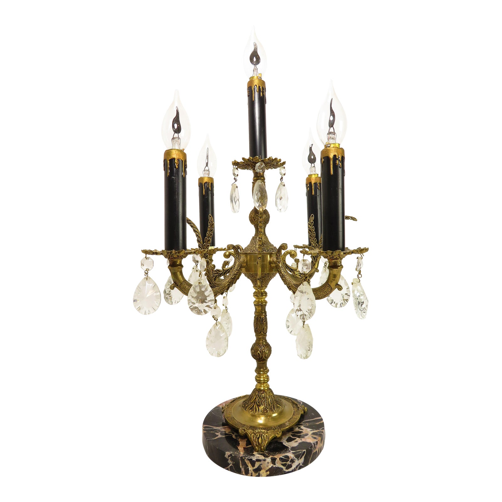 Hollywood Regency Spanish Brass 5 Arm Candelabra Table Lamp on Italian ...