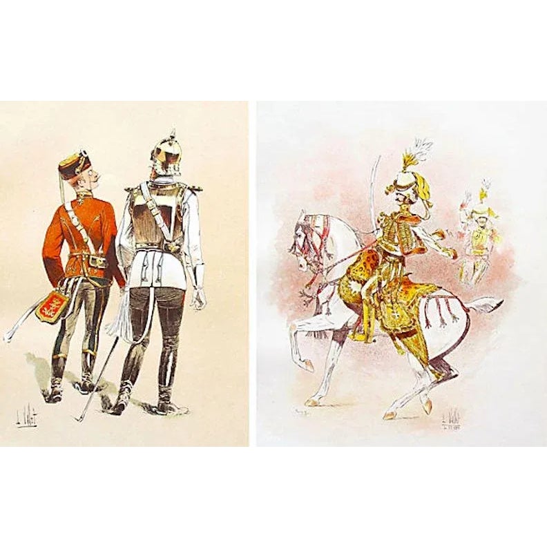 Colourful European Cavalry Prints, 1893 - A Pair | Chairish