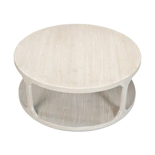 Organic Grey Wash Round Coffee Table | Chairish