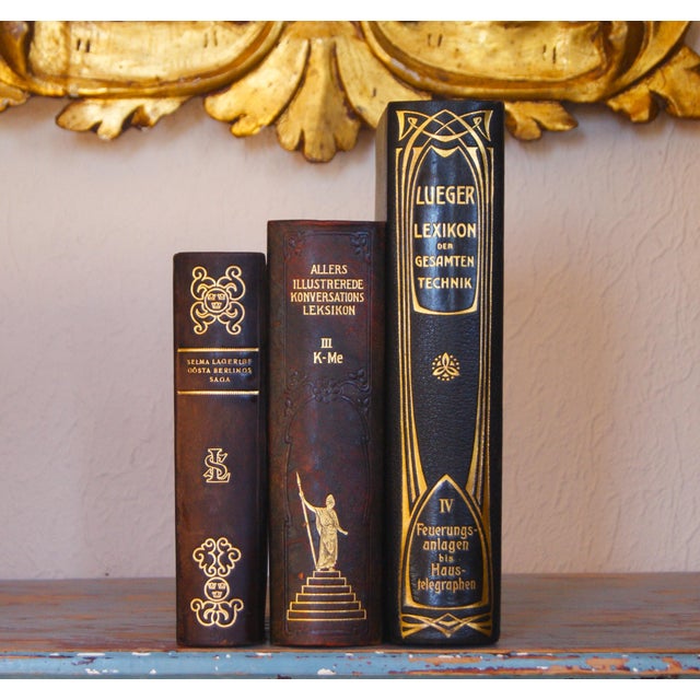 Early 1900s Antique Leather Bound Books with Decorative Gilding- Set of ...